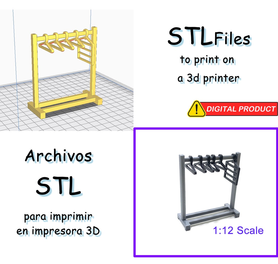 Clothes Rack and Hangers for 1:12 Scale Dolls -STL Files for 3D Printer ...