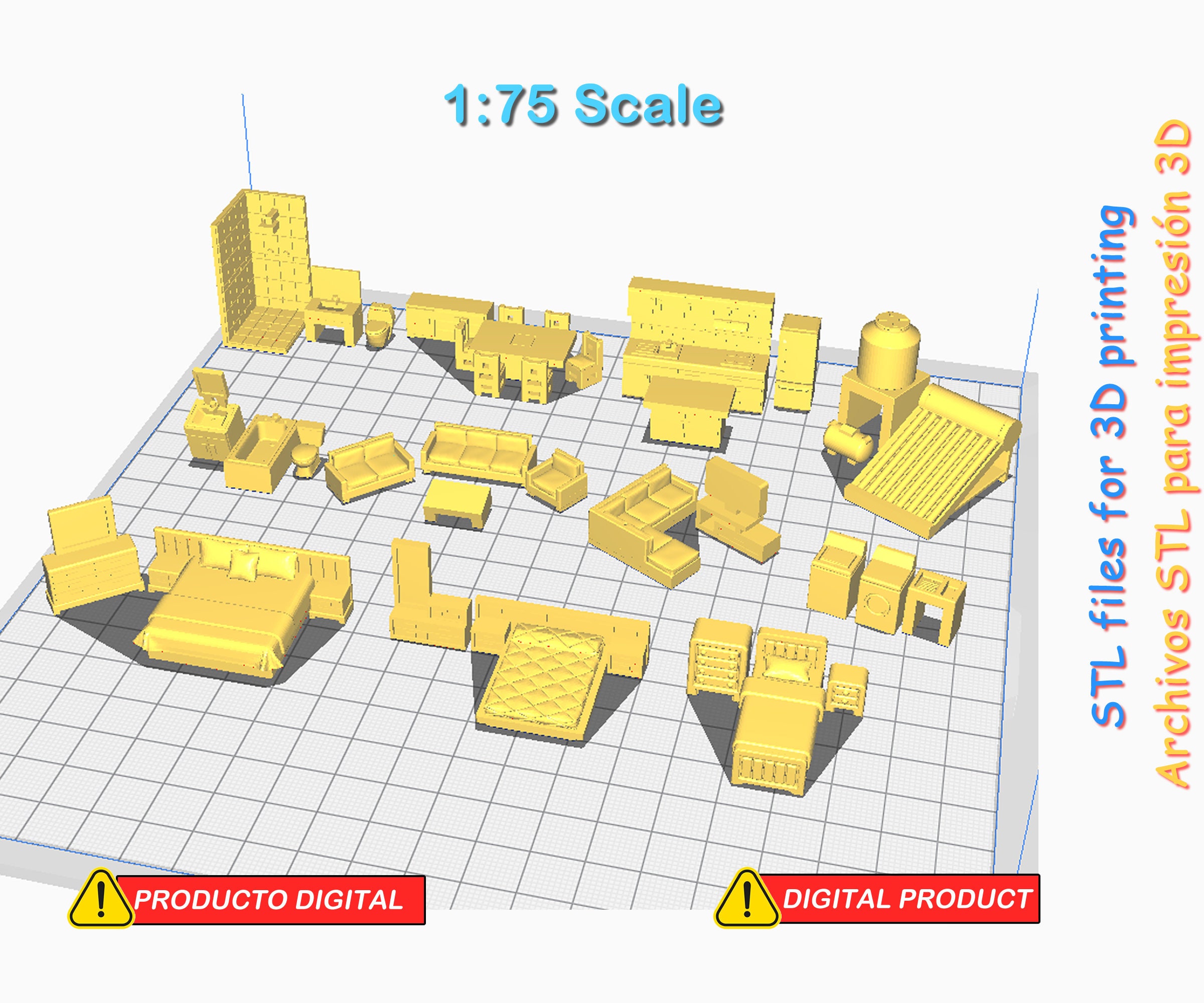 Miniature Furniture - 1:75 Scale House Furniture Kit – STL Models for ...