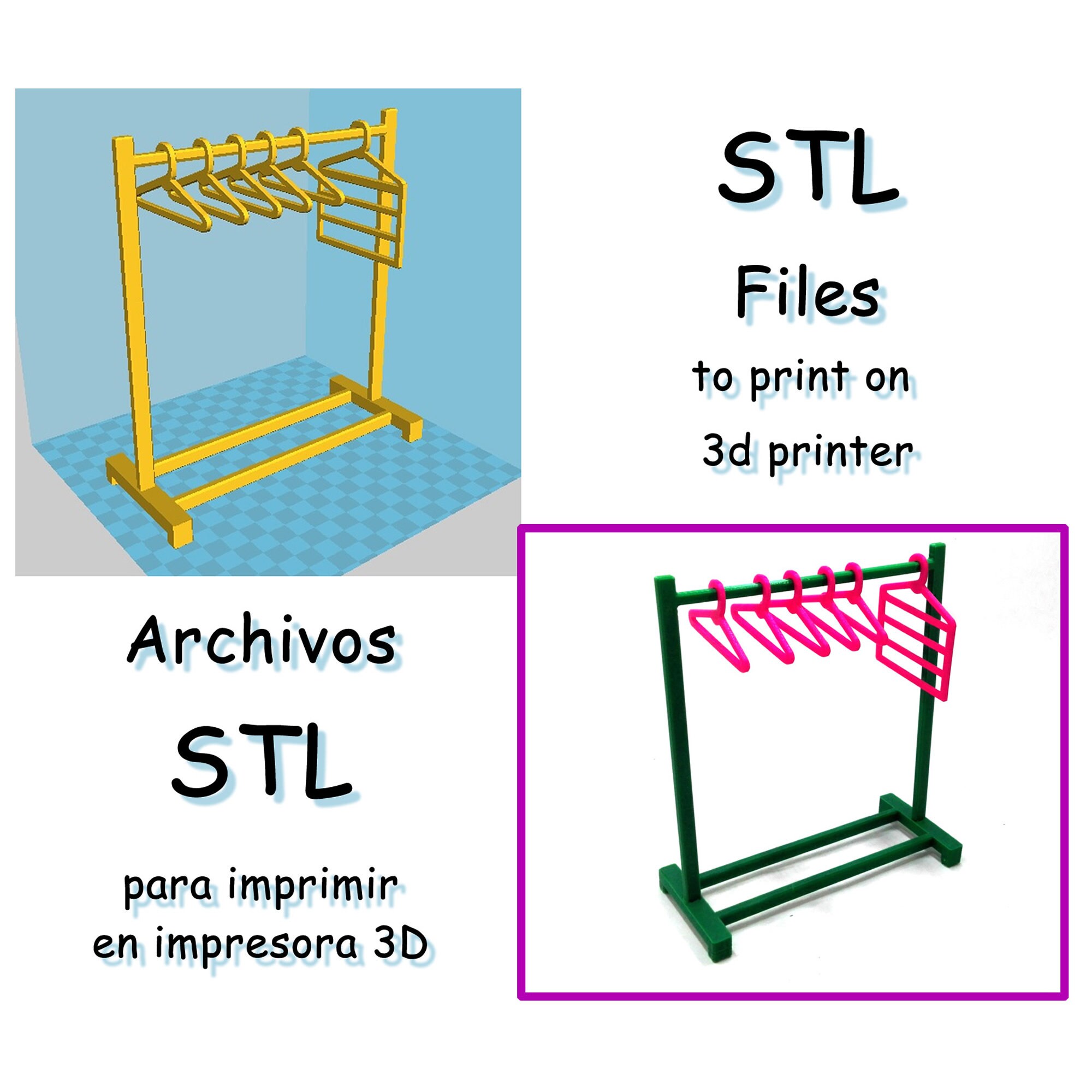 STL Files for 3D Printer Clothes Rack and Hooks for Barbie - Etsy Australia