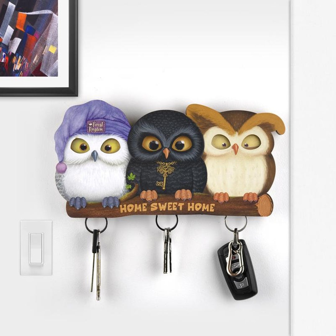Magnetic Triple Key Holder for Wall Unique Owls home Sweet Home - Etsy