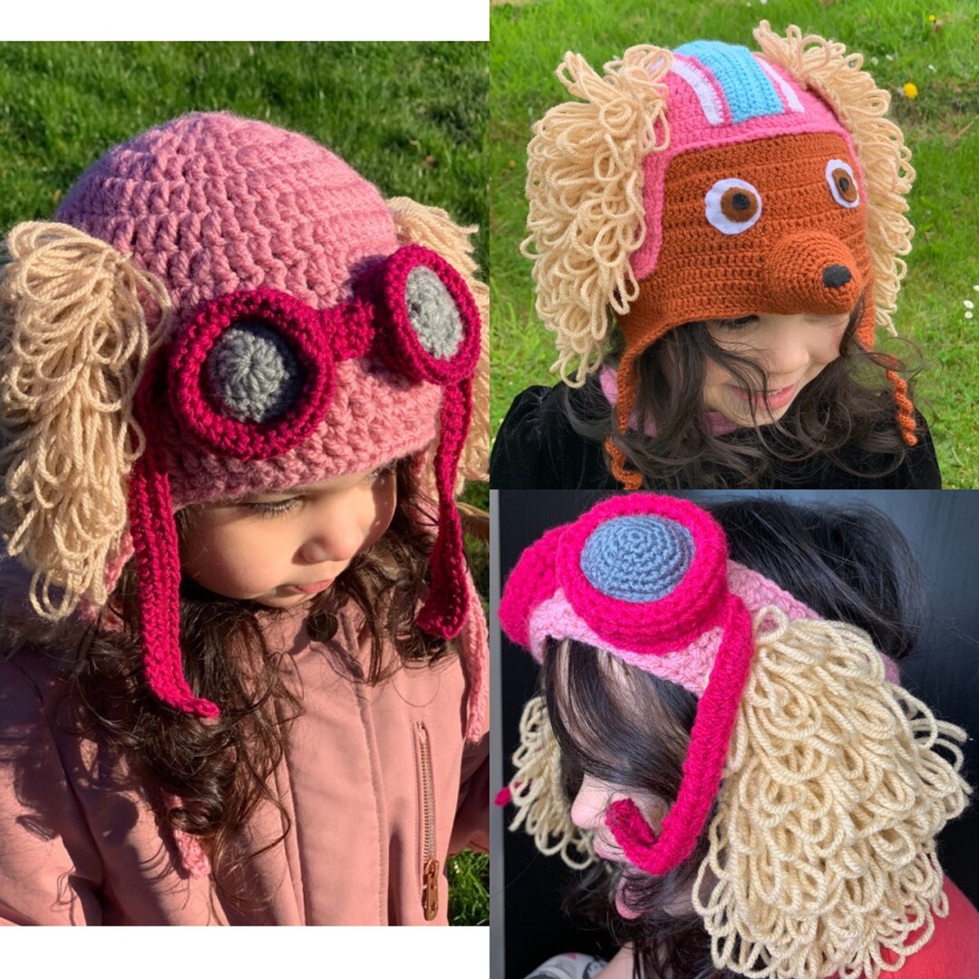 Dog Crochet 3D Character Hat, Pink Dogs Hat, Hat With Googles ...