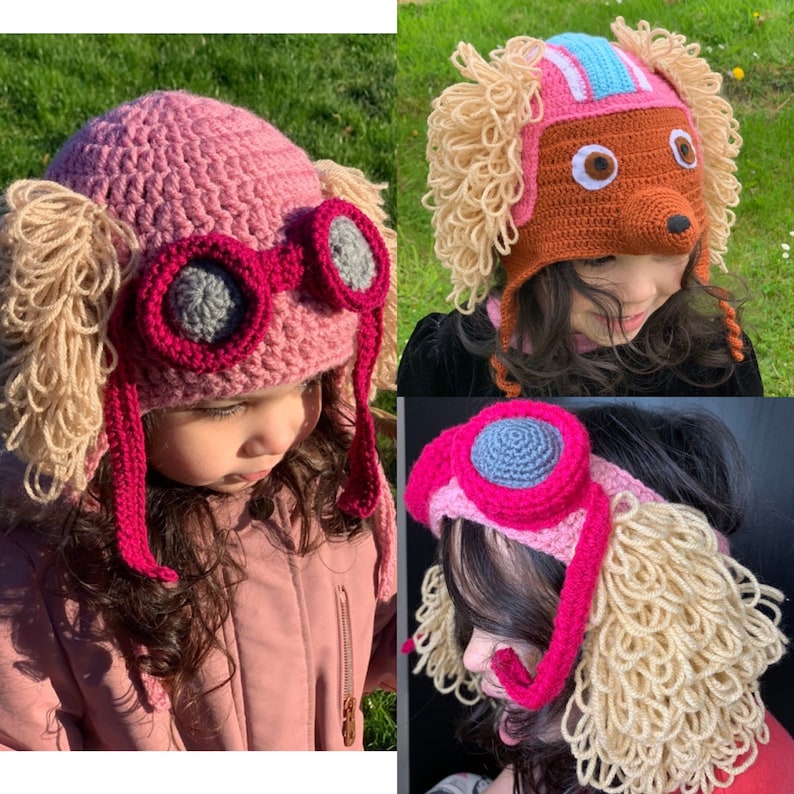 Dog Crochet 3D Character Hat, Pink Dogs Hat, Hat With Googles ...