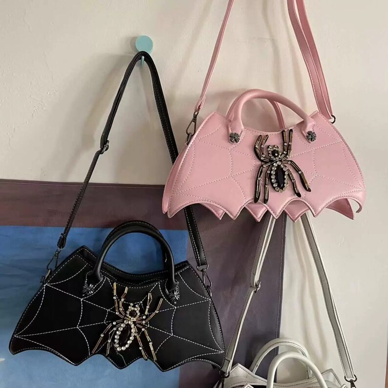 Y2K Halloween Black Pink White Bat Wing Spider Bling Shoulder - Etsy