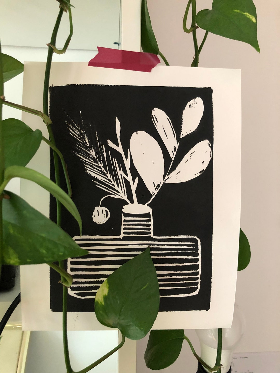 Linoldruck Blumenvase - Etsy