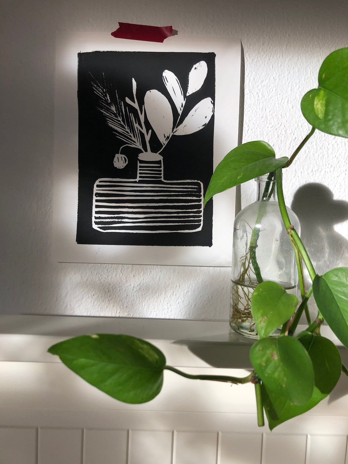 Linoldruck Blumenvase - Etsy