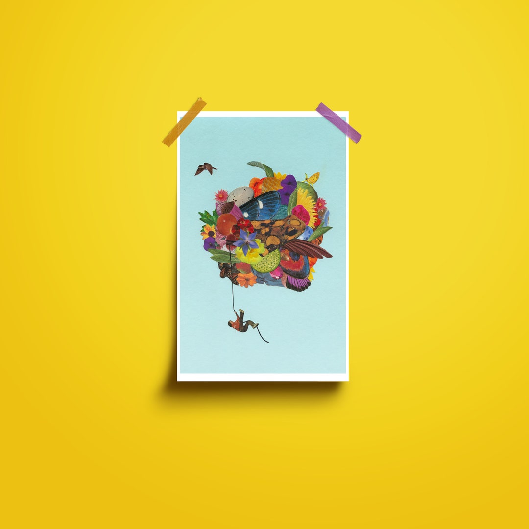 Handmade Paper Collage High Quality Art Print - "on a String" - Etsy