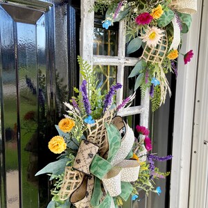 Window Pane Wreath for Front Door, Farmhouse Floral Door Hanger ...