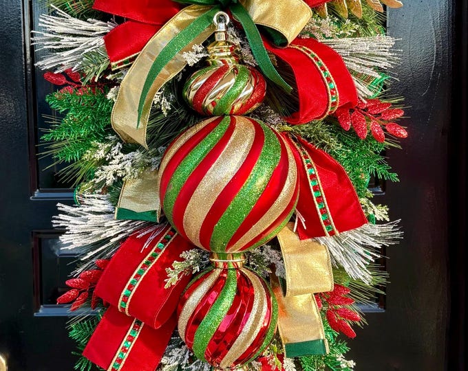 Extra Large Christmas Swag: Red, Green & Gold Holiday Door Decor - Etsy