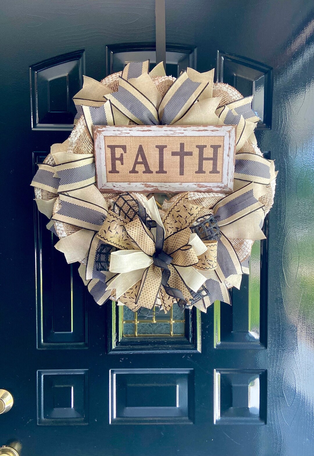 Everyday Faith Wreath for Front Door, Wreath With Faith Sign, Ribbons ...