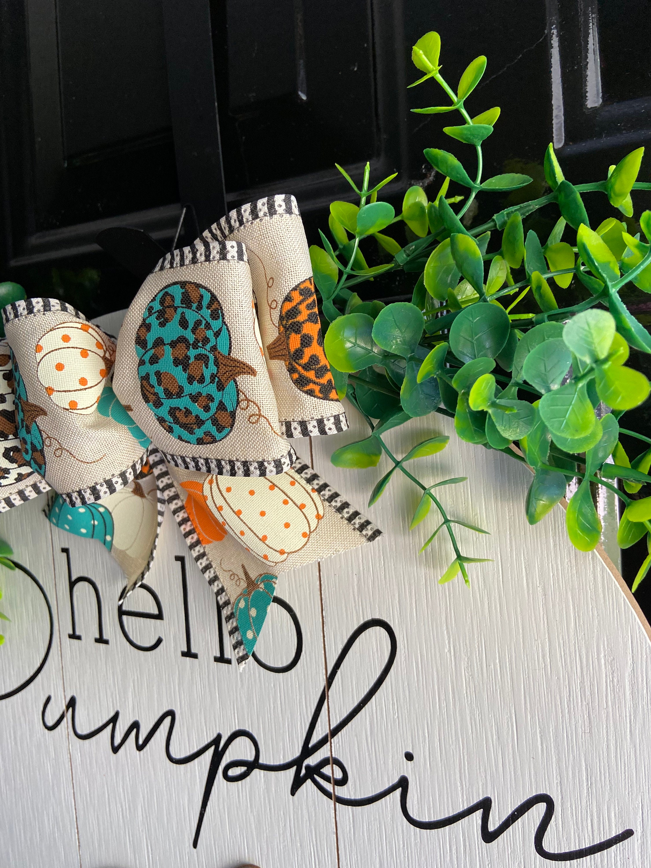 Hello Pumpkin Door Sign, Fall Door Sign With Bow, Wood Fall Door Decor ...