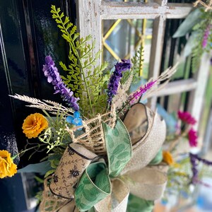 Window Pane Wreath for Front Door, Farmhouse Floral Door Hanger ...