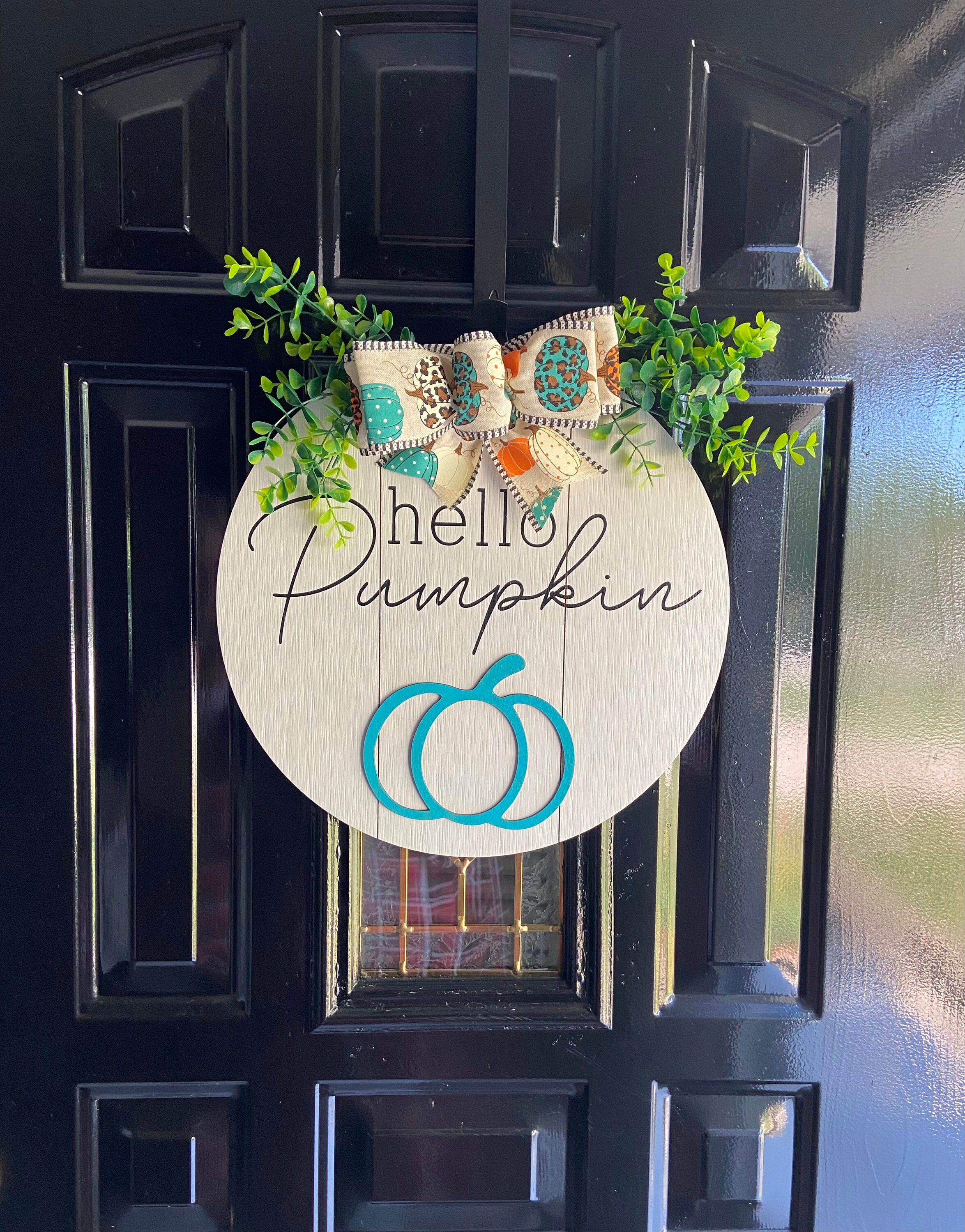 Hello Pumpkin Door Sign, Fall Door Sign With Bow, Wood Fall Door Decor ...