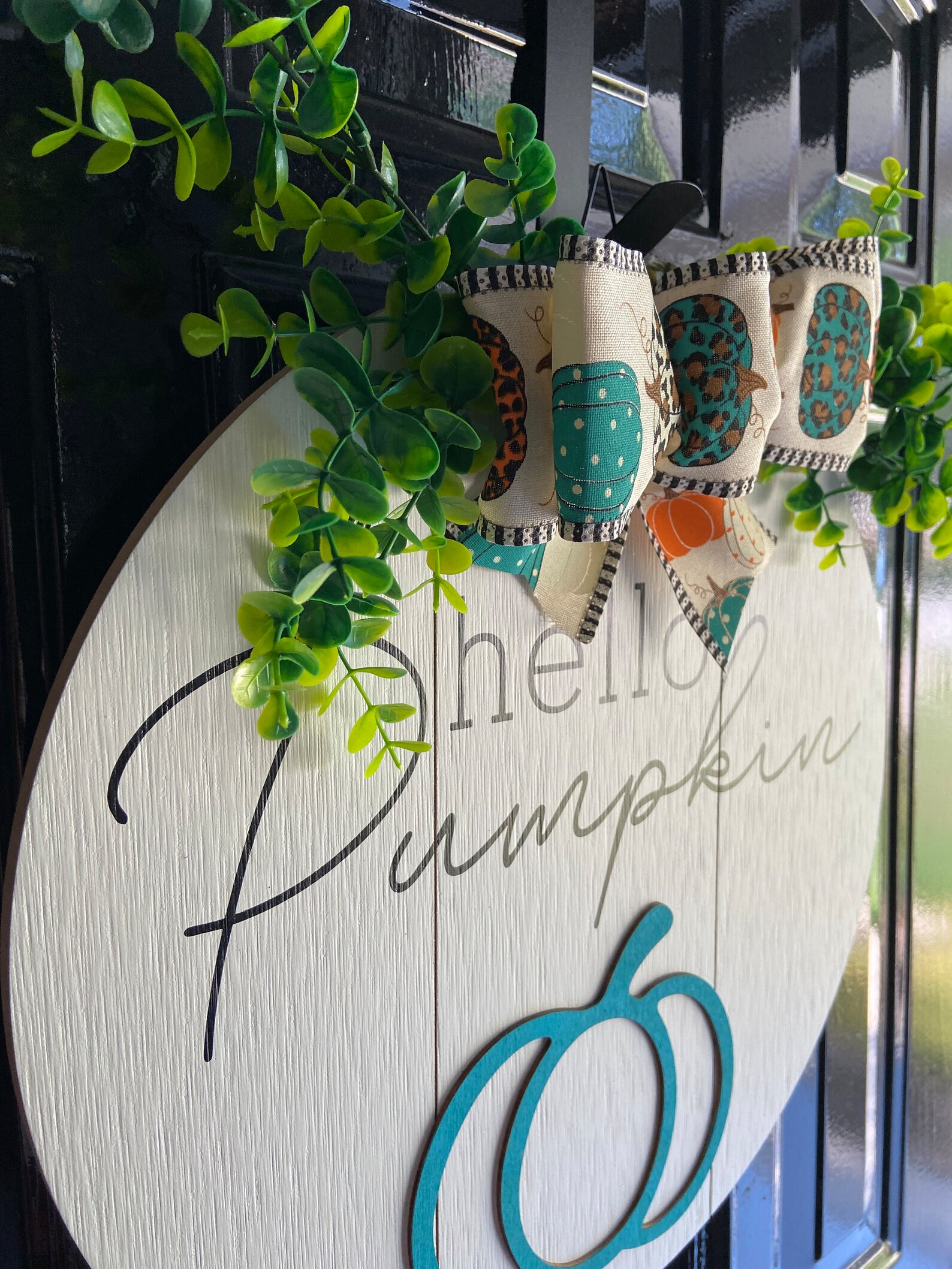 Hello Pumpkin Door Sign, Fall Door Sign With Bow, Wood Fall Door Decor ...