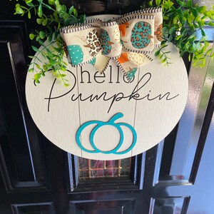 Hello Pumpkin Door Sign, Fall Door Sign With Bow, Wood Fall Door Decor ...
