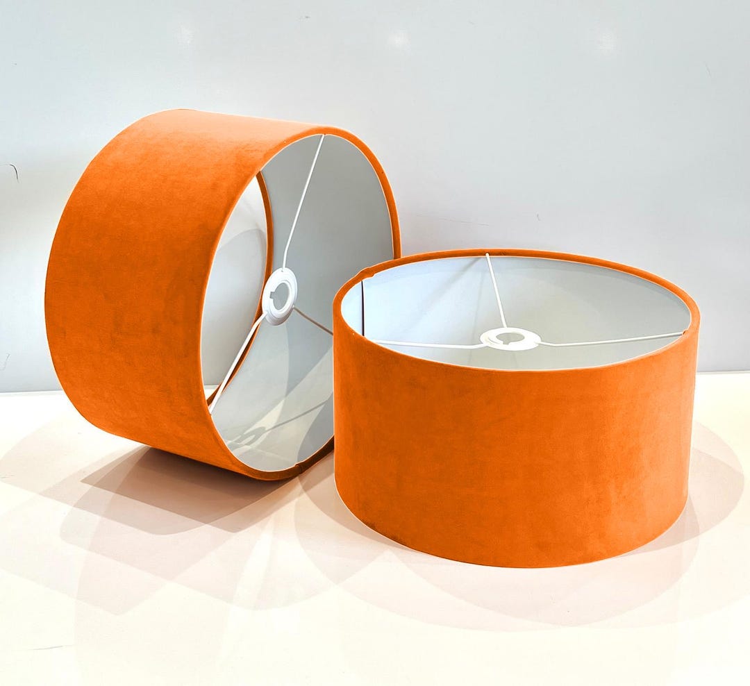 New Handmade CORAL ORANGE Velvet Drum Lamp Shade Suitable for Tables ...