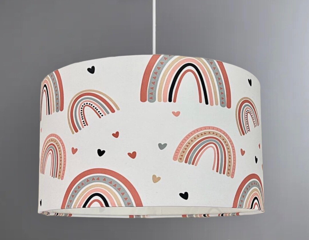 New HQ Kids Girls Room Rainbow and Hearts Pattern Lamp Shade Pendant ...