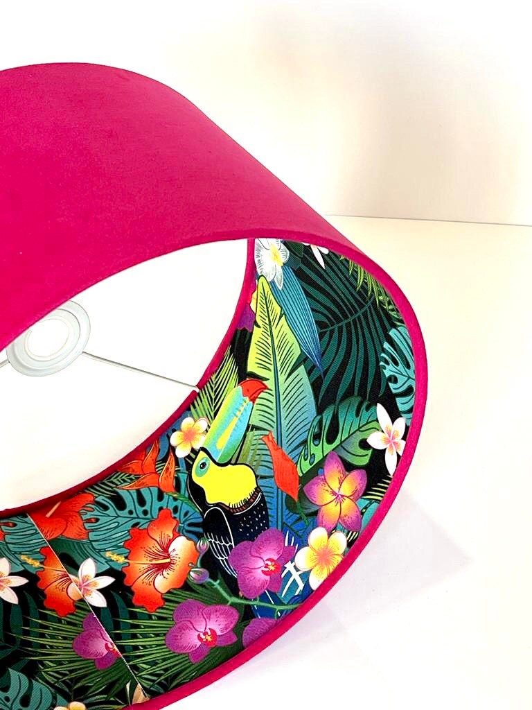 New High Quality Luxury Double Sided Hot Pink and Toucan Bird Botanical ...