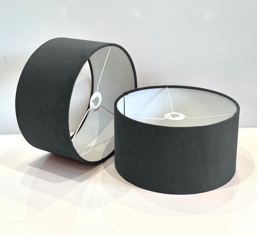New Handmade GRAPHITE GREY Velvet Drum Lamp Shade Suitable for Tables ...
