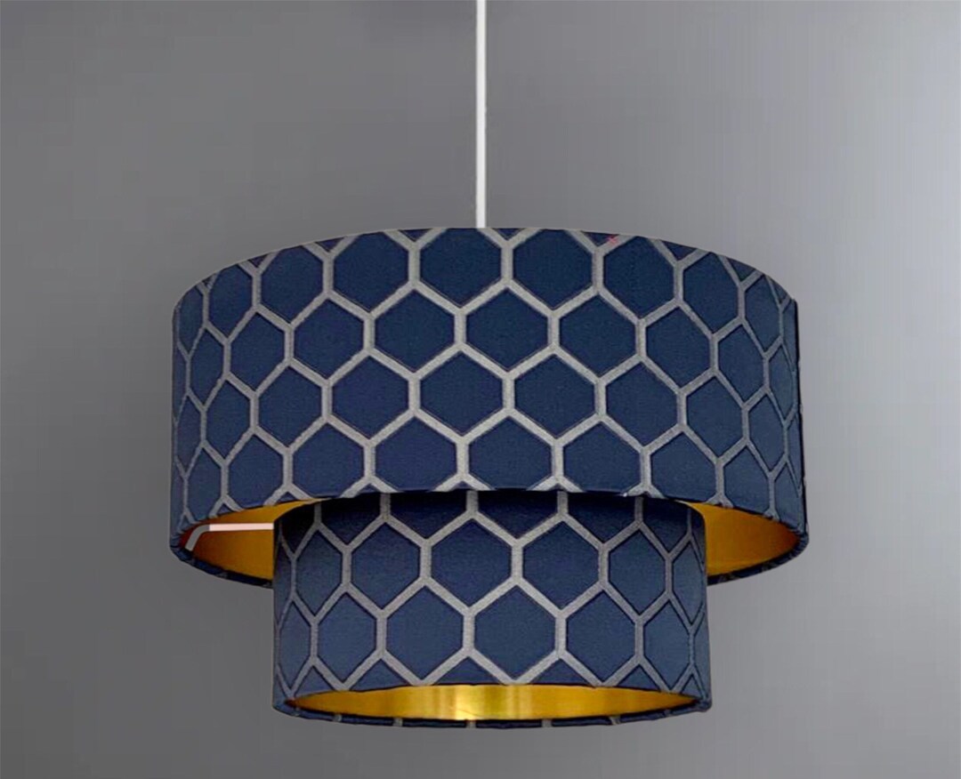New Luxury High Quality Two Tier Midnight Blue Geometric Silk Lamp ...