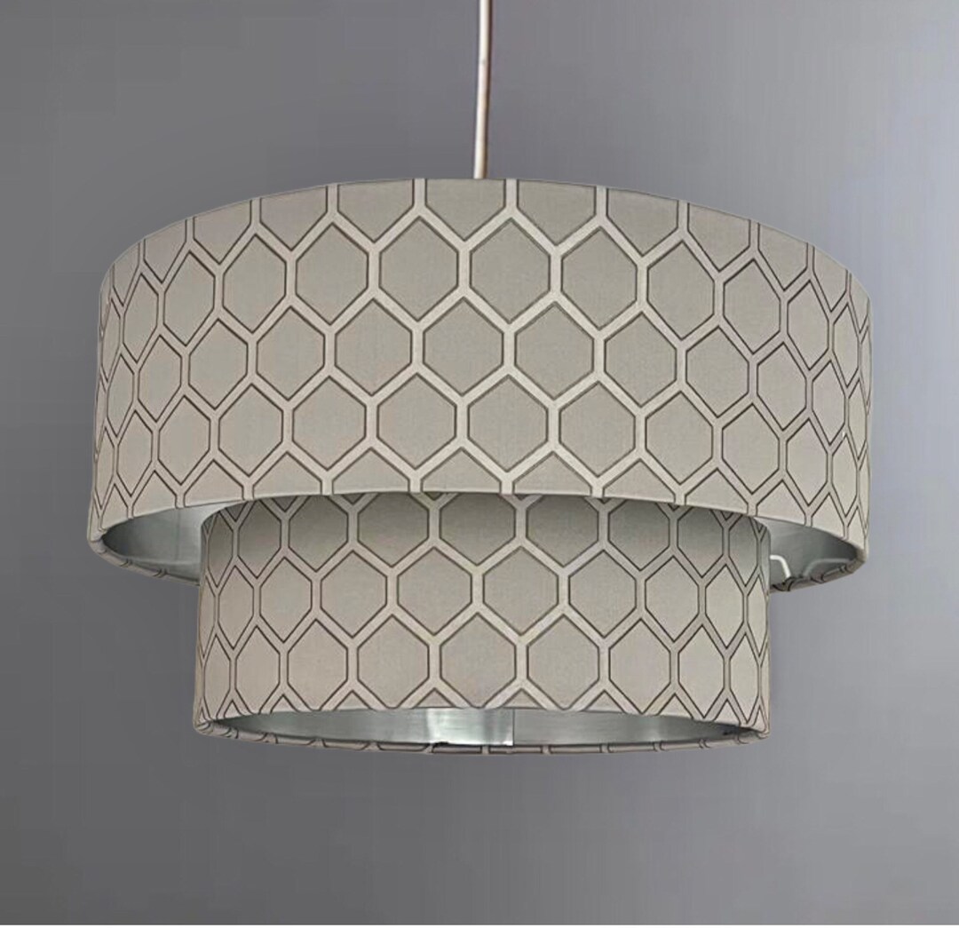 New Luxury High Quality Two Tier Elephant Grey Geometric Silk Lamp ...