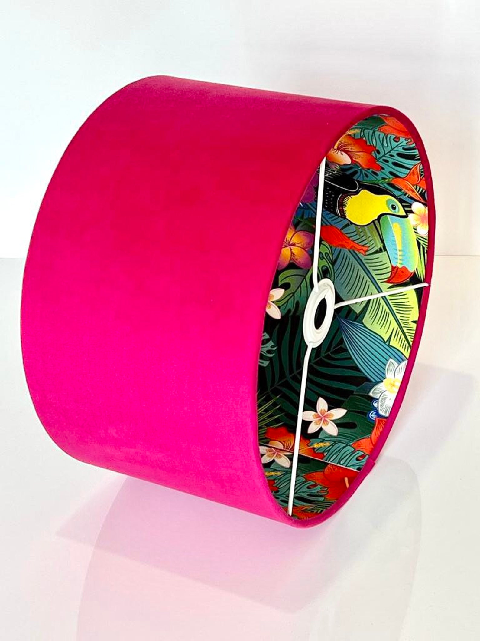New High Quality Luxury Double Sided Hot Pink and Toucan Bird Botanical ...