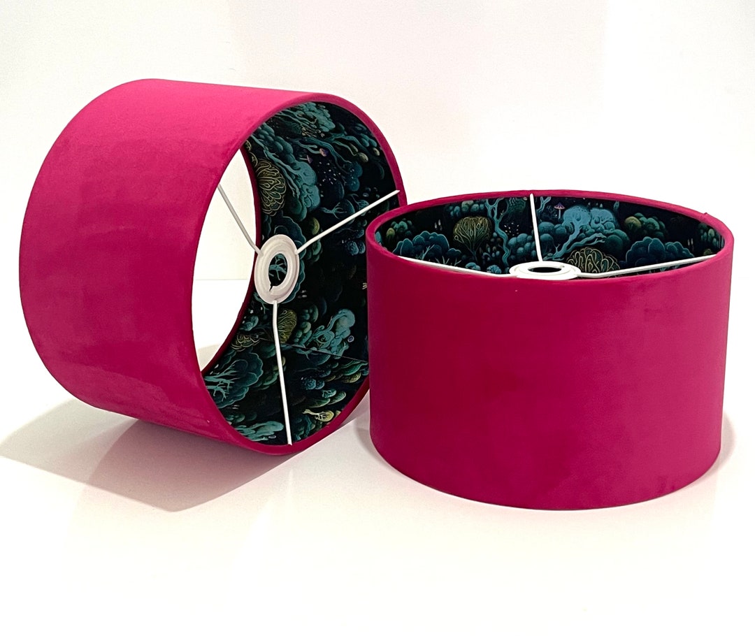 New Luxury HQ Double Hot Pink Velvet and Plants Lining Peacock Teal ...