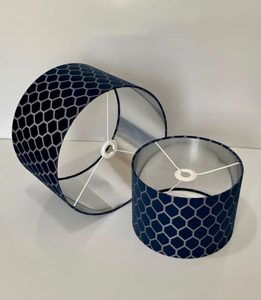 New Luxury Satin Silk Midnight Blue Geometric Honeycomb Design Lamp ...