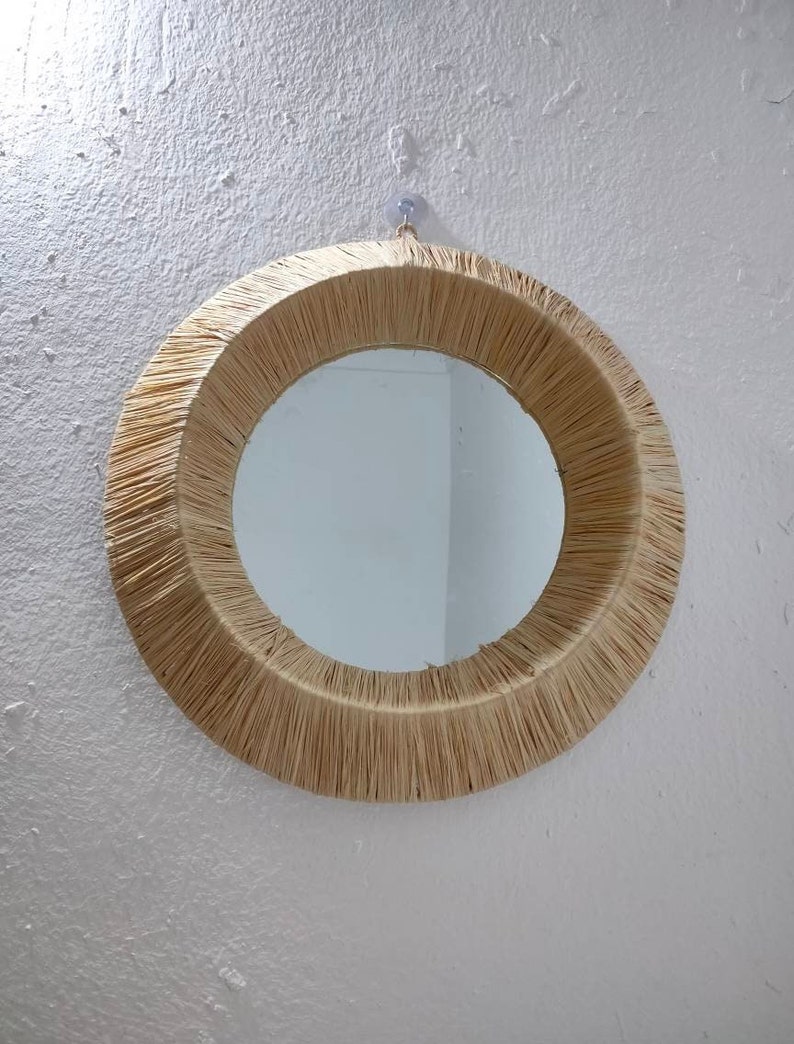 Round Raffia Hanging Mirror Raffia Wall Mirror Raffia - Etsy