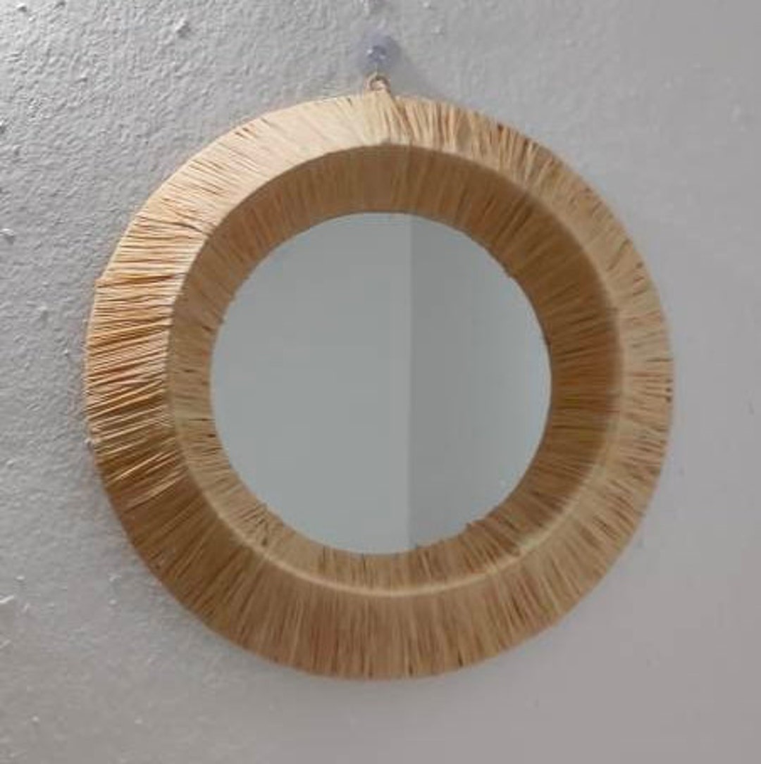 Round Raffia Hanging Mirror Raffia Wall Mirror Raffia - Etsy