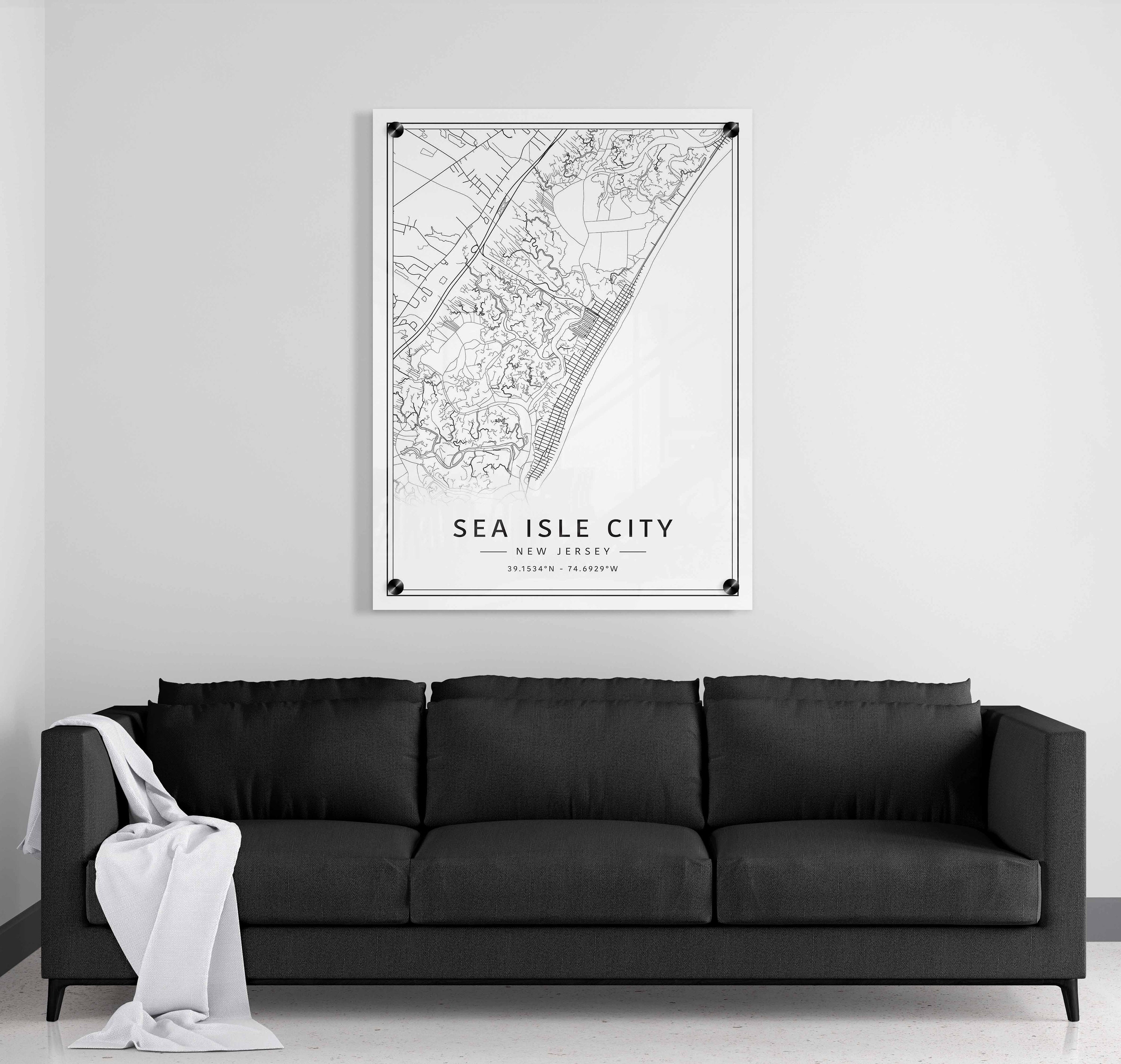 Sea Isle City NJ Street Map Print Acrylic Glass Sea Isle City Map Print ...