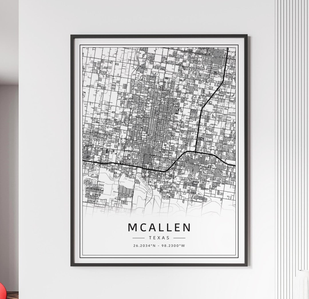 Mcallen Texas Street Map Print | Acrylic Mcallen City Map Print ...