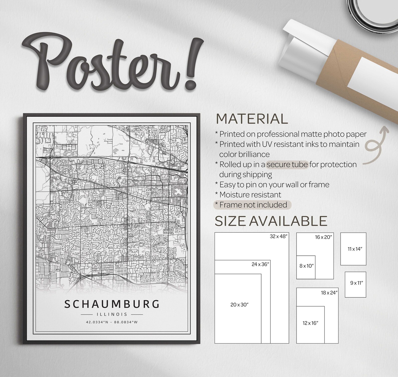 Schaumburg IL Street Map Print | Acrylic Schaumburg Map Print | Canvas ...