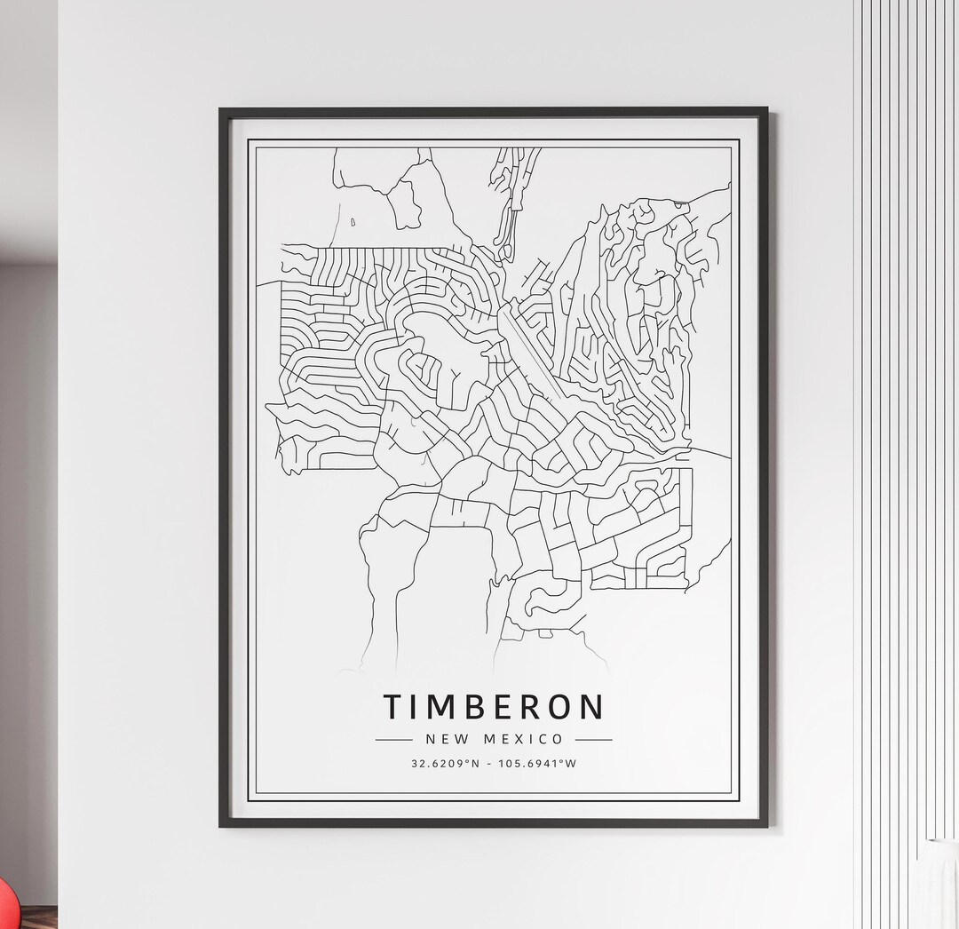 Timberon NM Street Map Print | Acrylic Glass Timberon City Map Print ...