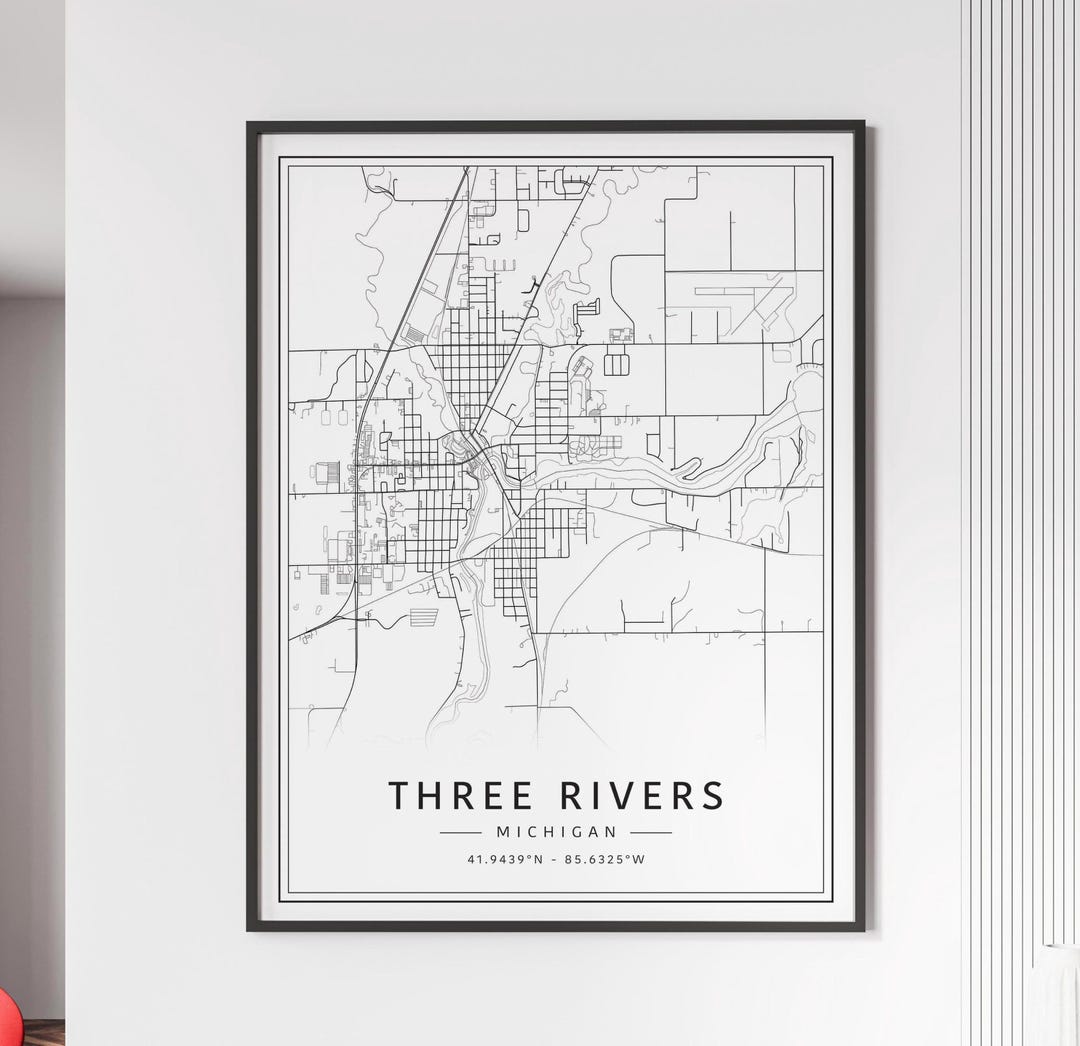 Three Rivers Michigan Street Map Print | Acrylic Glass Three Rivers Map ...