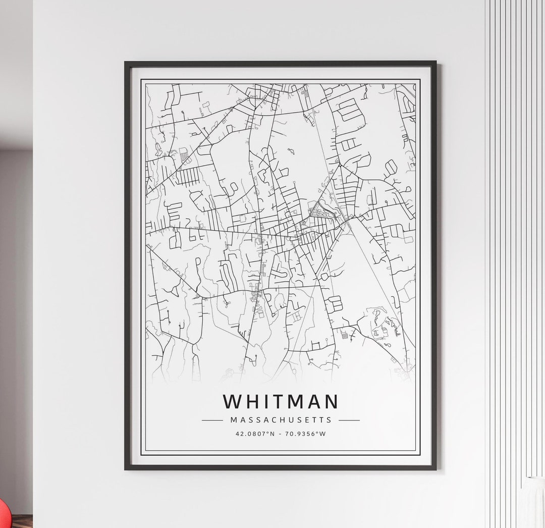 Whitman Massachusetts Street Map Print | Acrylic Glass Whitman Map ...