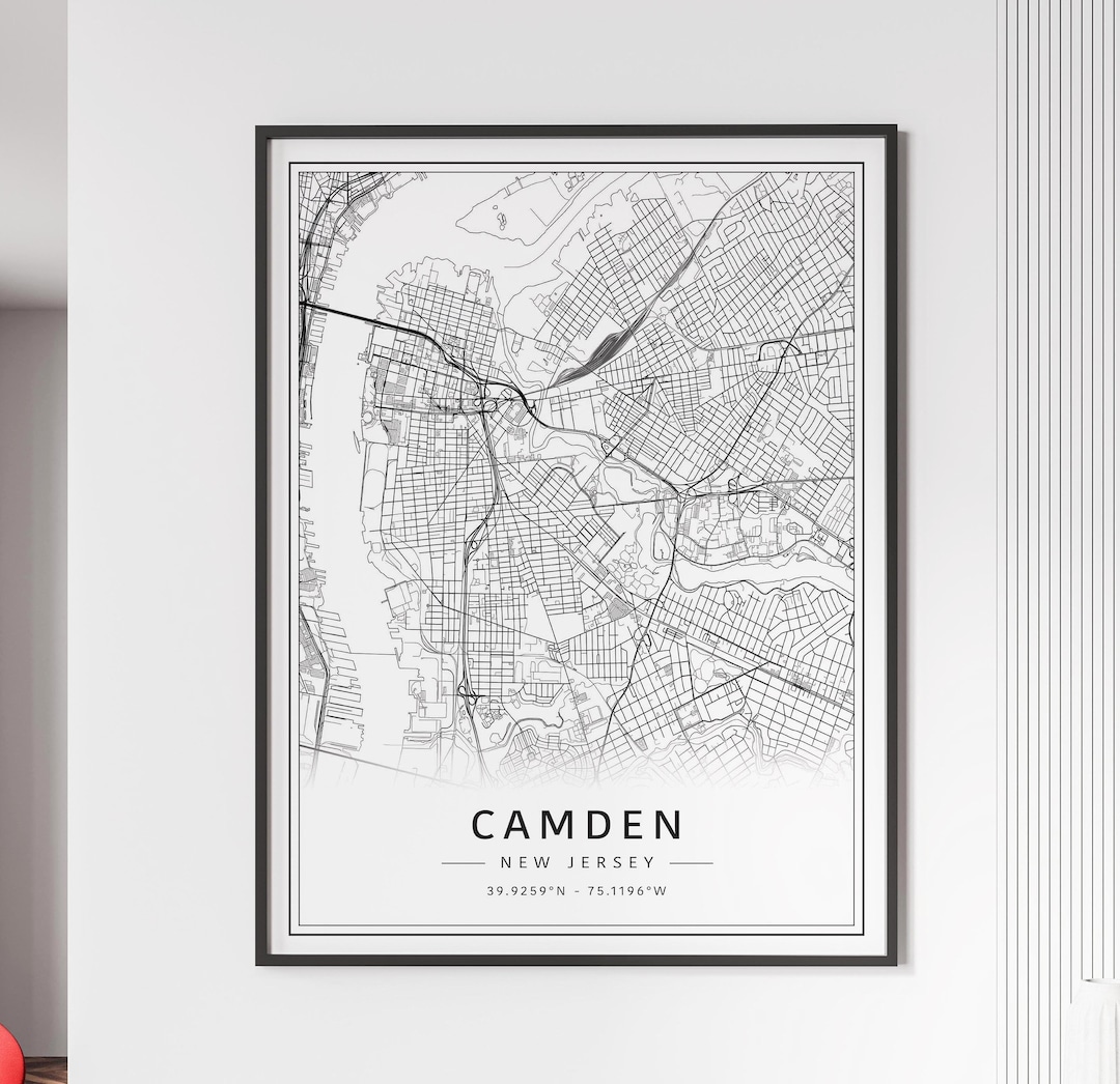 Camden NJ Street Map Print | Acrylic Glass Camden City Map Print | Canvas Camden Road Map Print ...