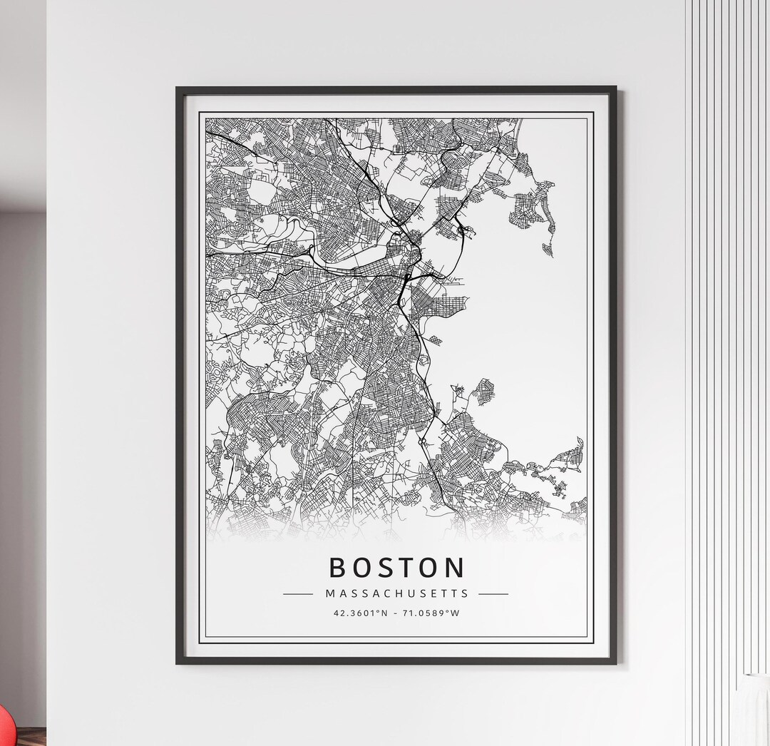 Boston Massachusetts Street Map Print | Acrylic Glass Boston State Map ...