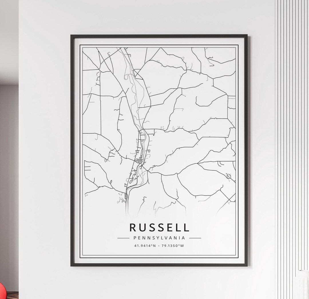 Russell Pennsylvania Street Map Print | Acrylic Glass Russell Map Print ...