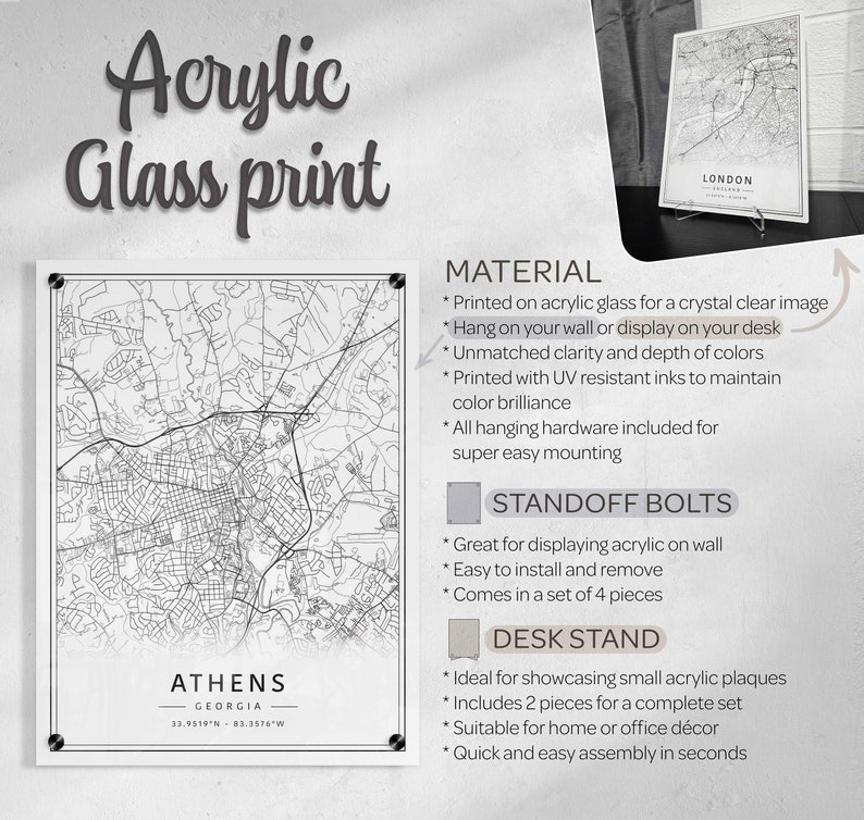 Athens Georgia Street Map Print Acrylic Athens City Map Print Canvas Athens Road Map Print ...