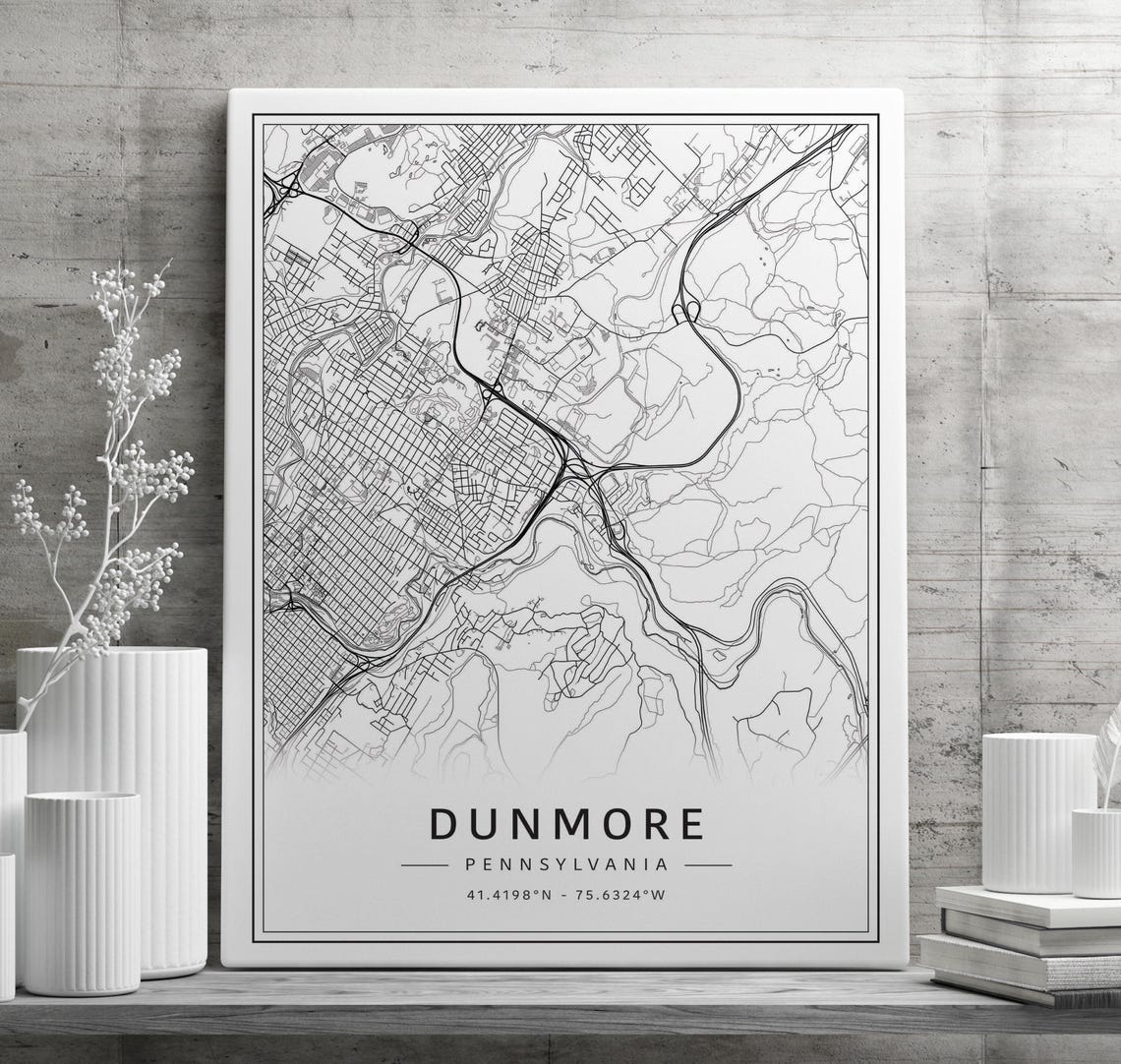 Dunmore PA Street Map Print | Acrylic Glass Dunmore Map Print | Canvas ...