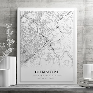Dunmore PA Street Map Print | Acrylic Glass Dunmore Map Print | Canvas ...