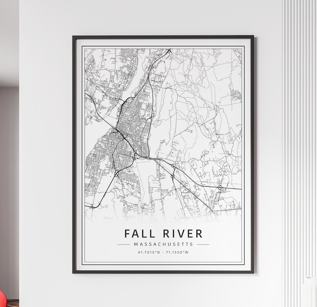Fall River MA Street Map Print | Acrylic Glass Fall River City Map ...