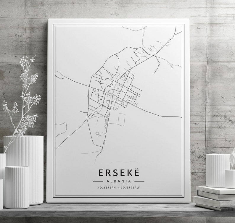 Erseke Albania Street Map Print Acrylic Erseke City Map Print Canvas ...