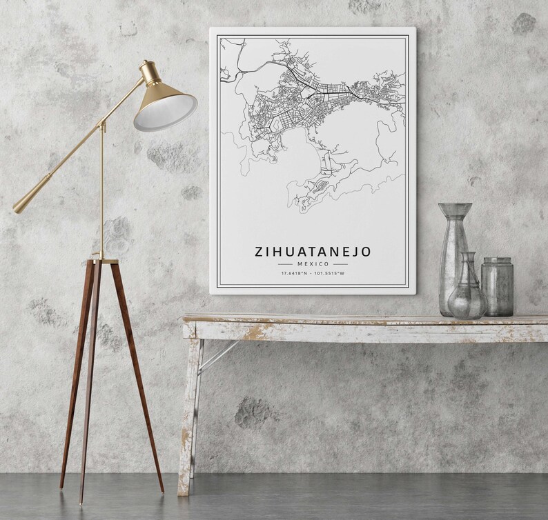 Zihuatanejo Mexico Street Map Print | Acrylic Glass Zihuatanejo City ...