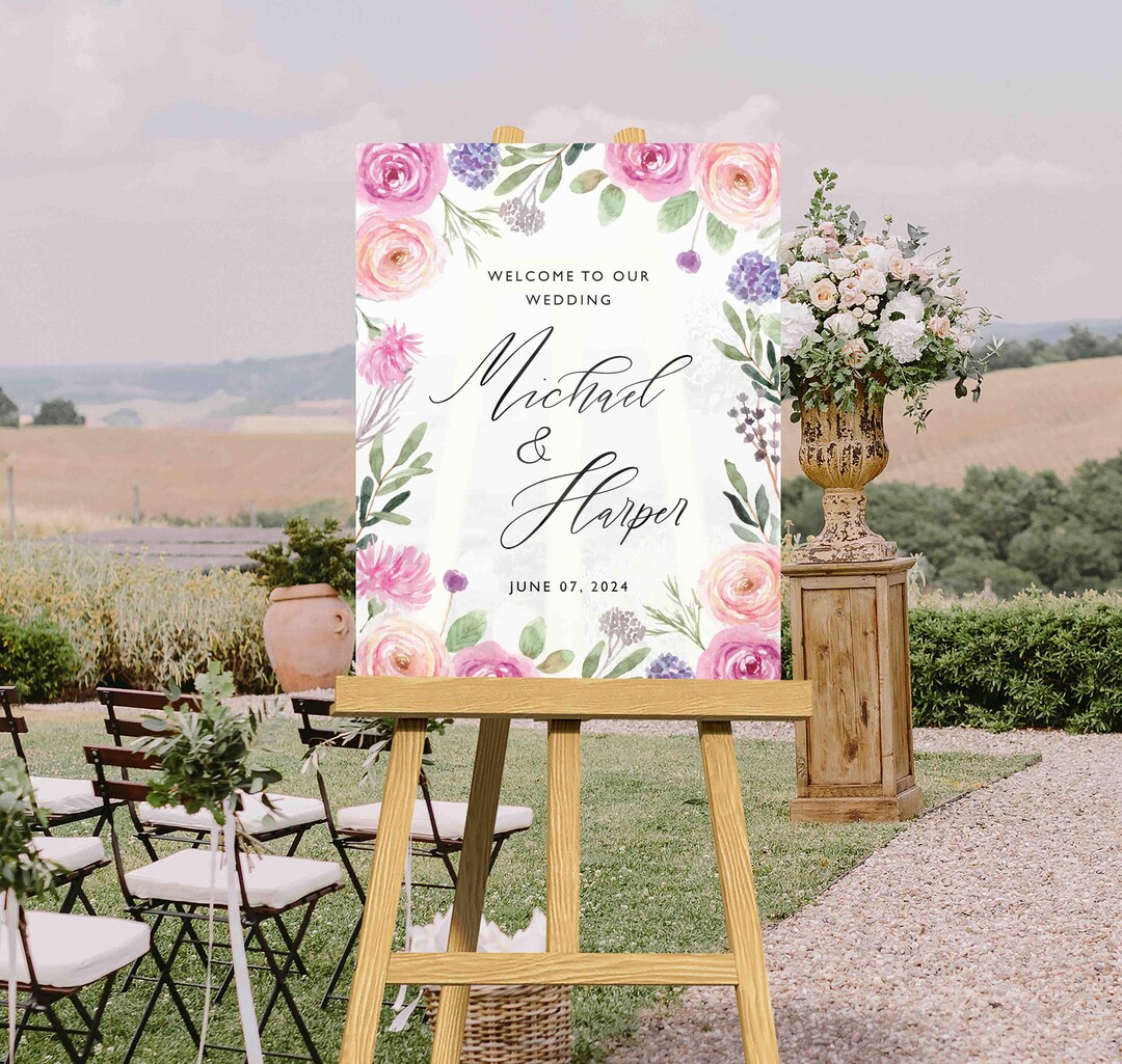 Acrylic Wedding Welcome Sign | Floral Entrance Wedding Sign | Custom ...