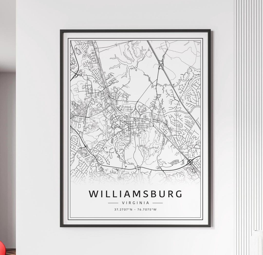 Williamsburg VA Street Map Print | Acrylic Glass Williamsburg City Map ...