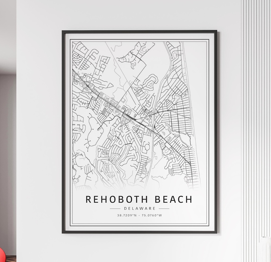 Rehoboth Beach DE Street Map Print | Acrylic Rehoboth Beach Map Print ...