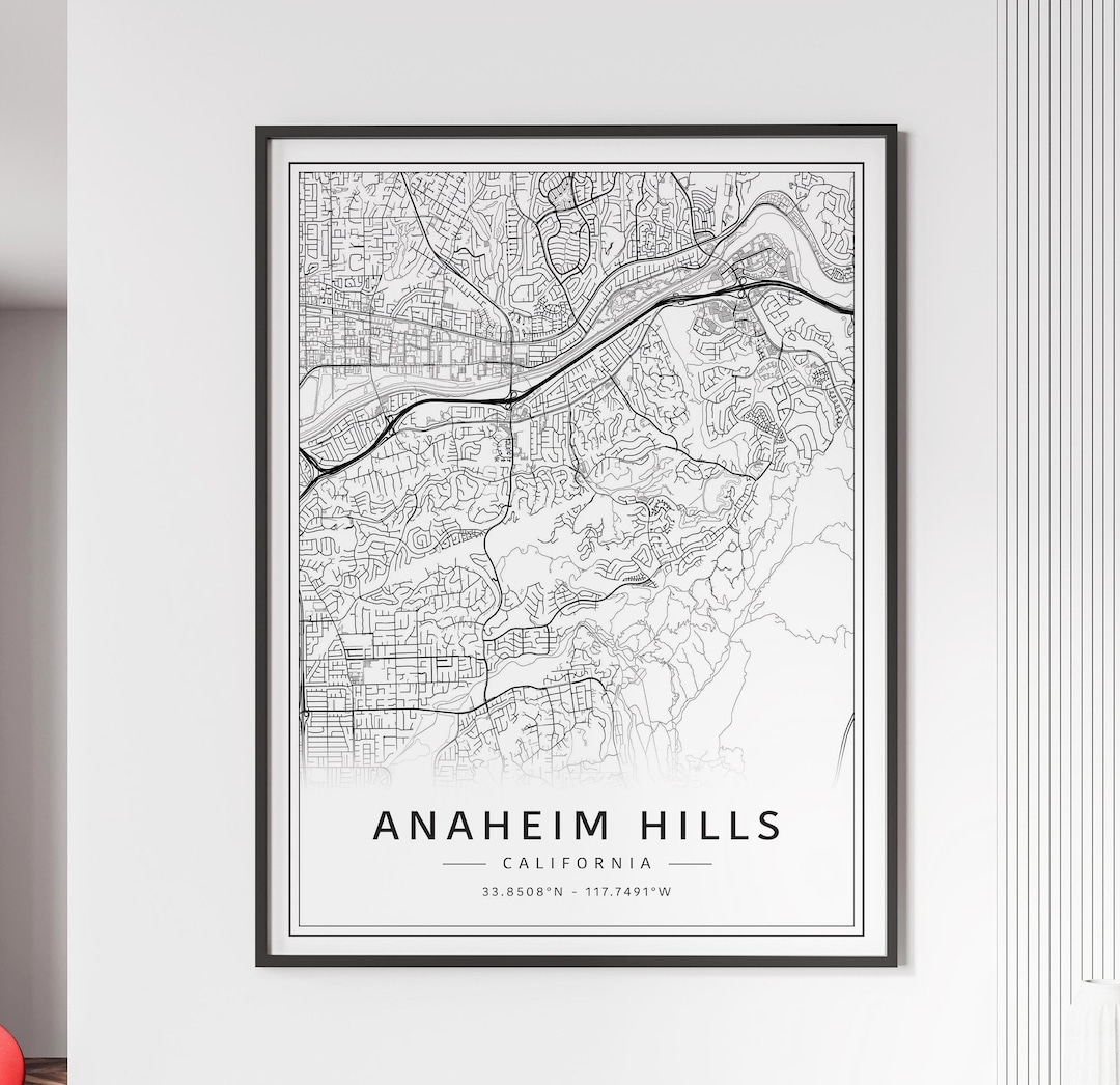 Anaheim Hills CA Street Map Print | Acrylic Glass Anaheim Hills City ...