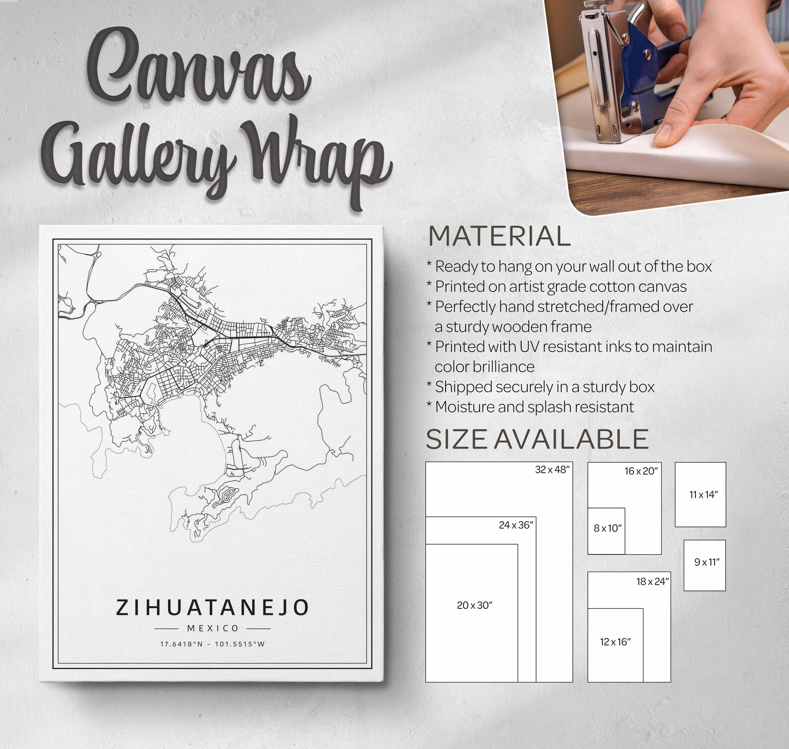 Zihuatanejo Mexico Street Map Print | Acrylic Glass Zihuatanejo City ...