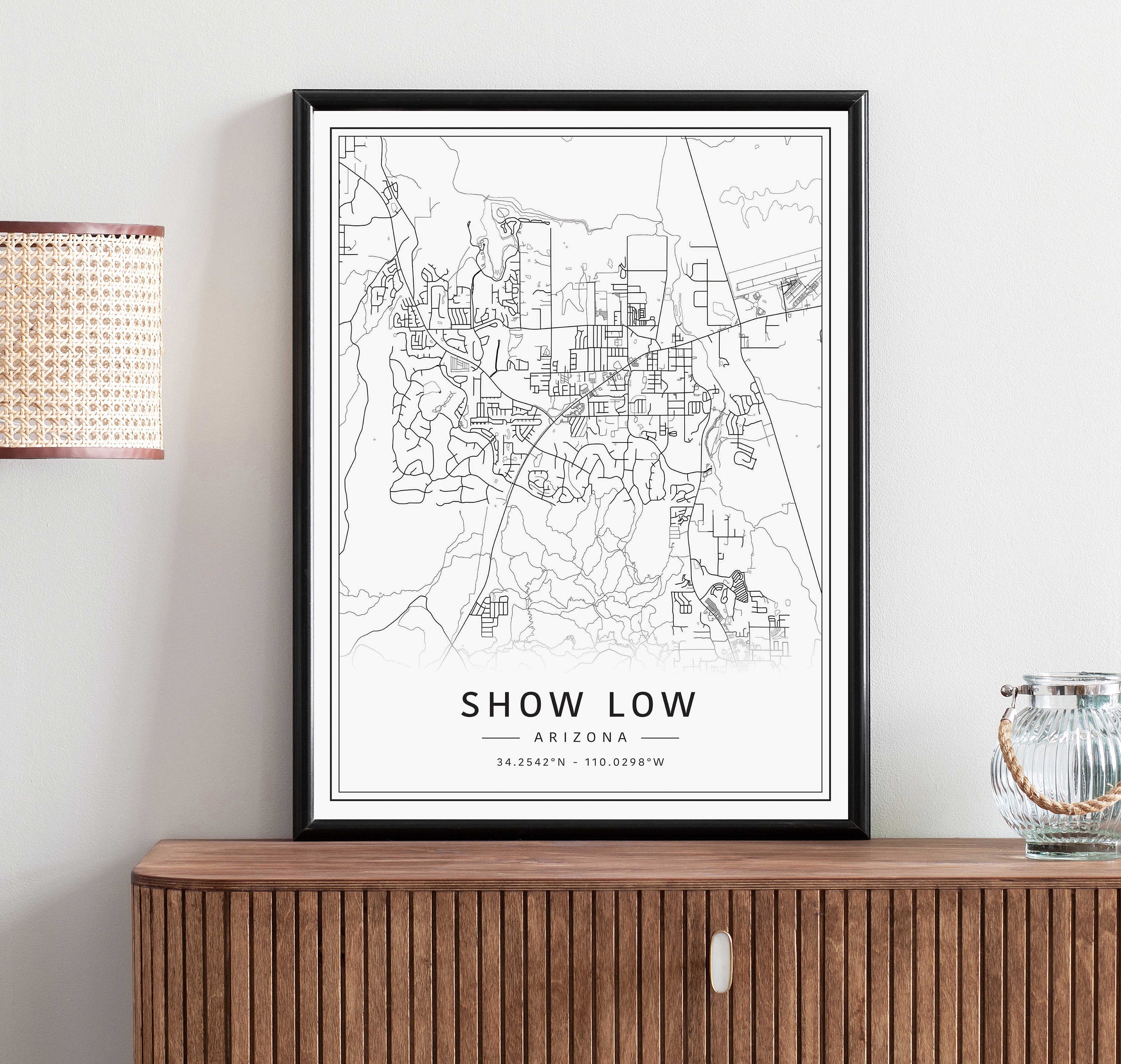 Show Low Arizona Street Map Print | Acrylic Show Low City Map Print ...